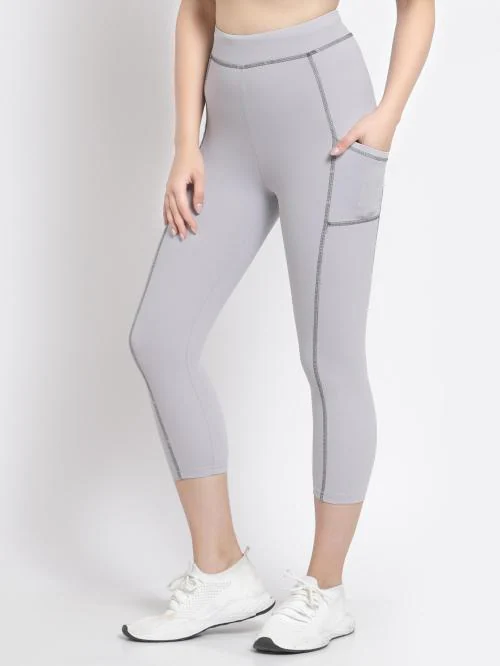 Buy PureKnots Women's Grey Poly Lycra 3/4th High Waist Training Tights ...