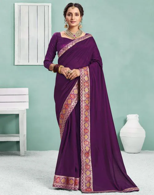Buy Siril Poly Silk Purple Color Saree With Blouse Piece | sarees for ...