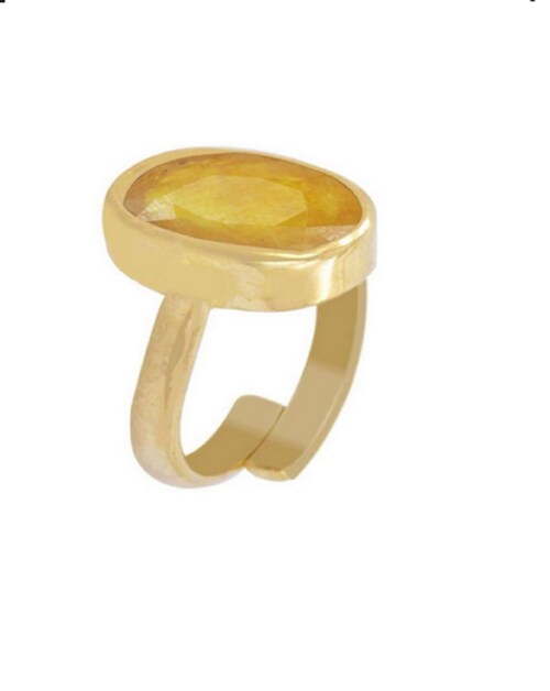 Buy Ceylonmine Yellow Sapphire/Pukhraj Crystal Gemstone Ring for Astrological Purpose Panchdhatu ...