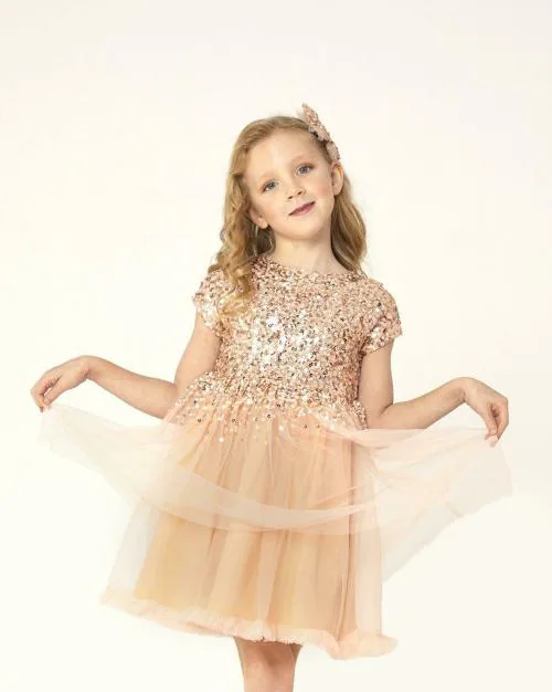 Buy Cherry Crumble by Nitt Hyman Girls Peach Solid Polyester Dress ...