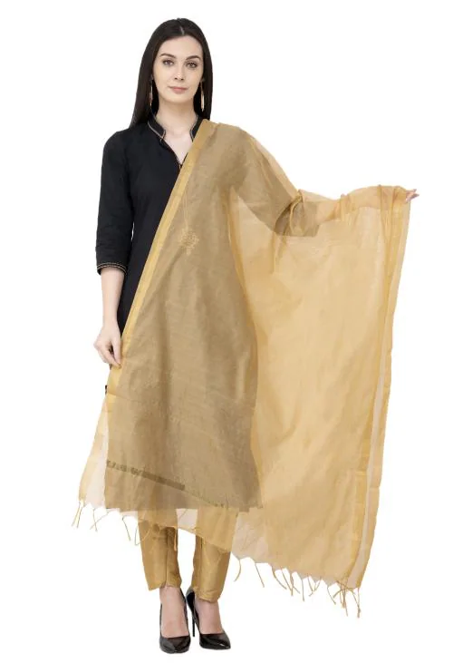Buy A R Silk Chanderi Piping Regular Dupatta Golden Color Dupatta ...