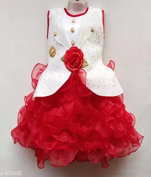 Buy MARUF DRESSES Girls Coral Net Frocks Pack Of 1-Size-1-2Y-Dark Red Online at Best Prices in ...