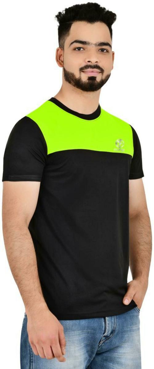 Buy MADFROG Men Neon Green Colorblock Polyester Round Neck Tshirt (L ...