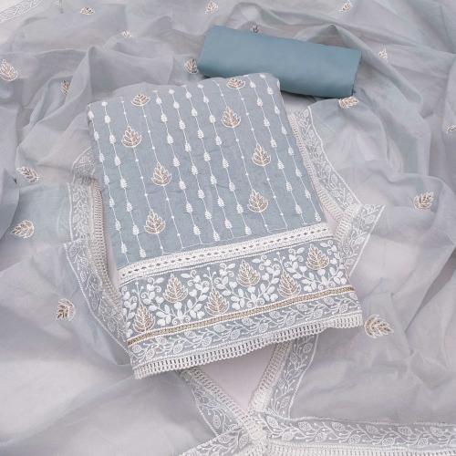 Buy Panzora Chanderi Silk Elegance Dress Material Set with Embroidery and Zari Work Online at ...