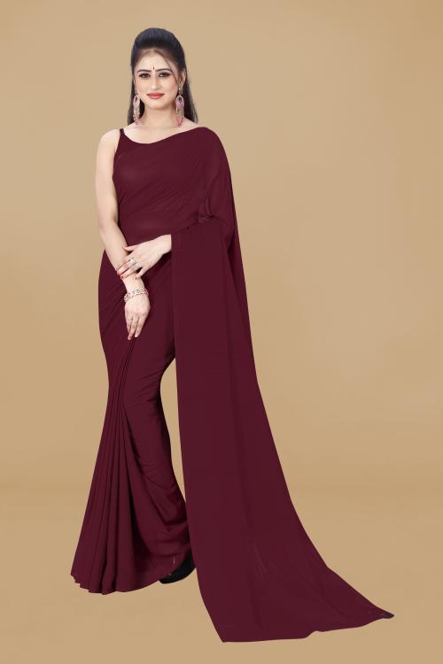 Buy Anand Women Brown Self Design Pattern Georgette Single Saree With ...