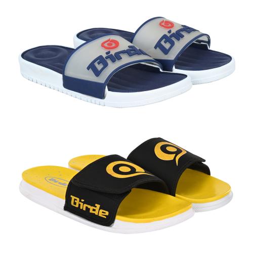 Buy Birde Men's Sliders Combo of 2 (Navy, Yellow) Online at Best Prices ...