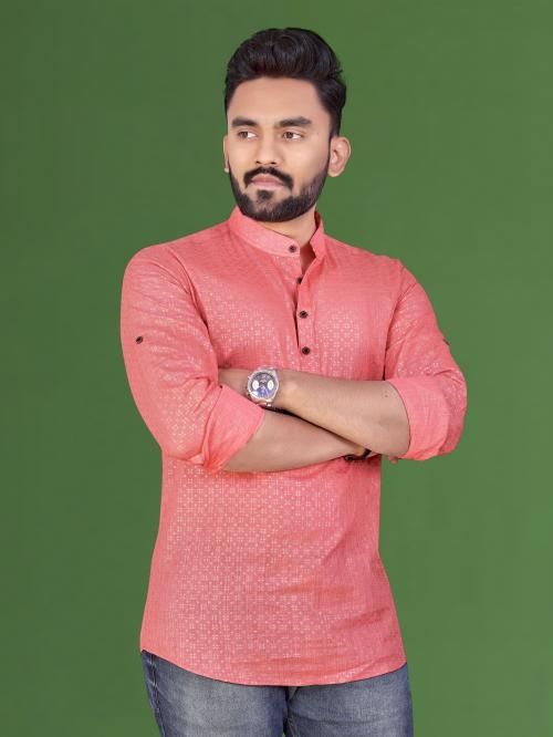 Buy Allan Peter Men Pink Printed Pure Cotton Straight Kurta Online at ...