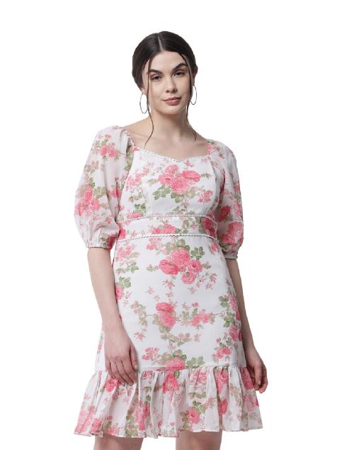 Buy MARC LOUIS Floral Printed Fit & Flare ML 2677 White - XXL Online at ...