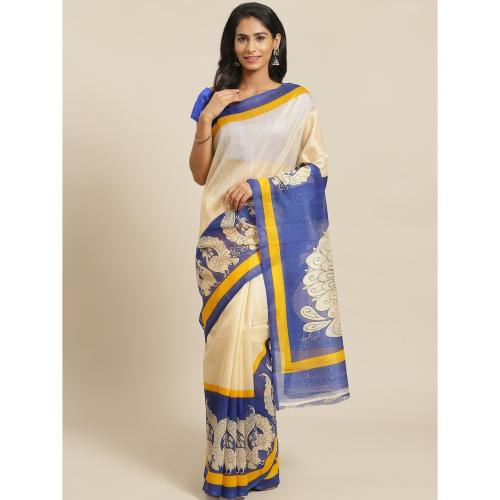 Buy Marabout White And Blue Animal Print Saree Online at Best Prices in ...