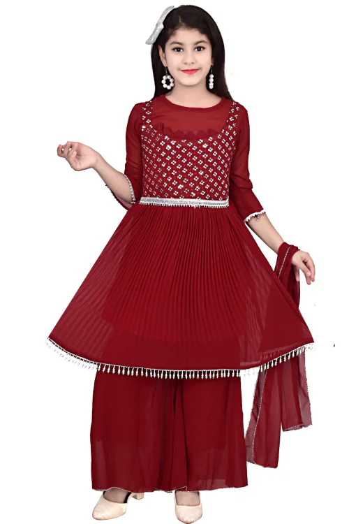Buy Girl's Trendy Sequence Work Naira Dress Ethnic Set ( Maroon ...
