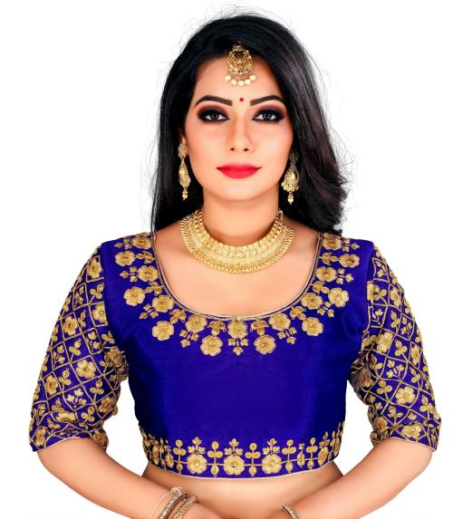 Buy Jay Pal Women Dark Blue Embriodered Art Silk Round Neck Blouse (38 ...