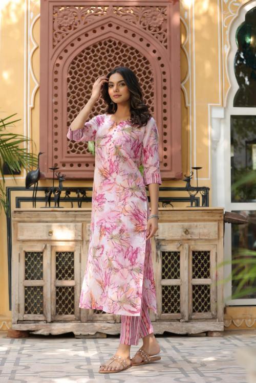 Buy Ratnavali Cotton Blend Printed Kurta Pant Set KS018-02-L Online at ...