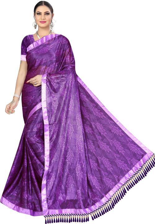 Buy N V Patel Women Purple Plain Lycra Blend Bollywood Saree Online at ...