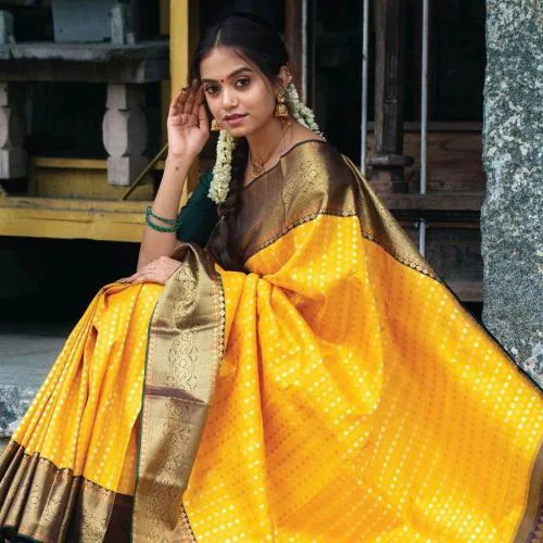 Buy Vrushi's Fashion Present Women's Saree with Blouse Piece (Yellow ...