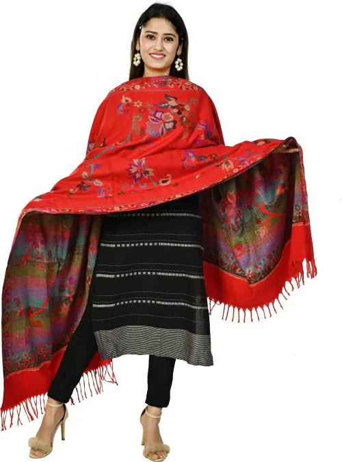 Buy FusFus Women Red Paisley Wool Shawl - Free Size Online at Best ...