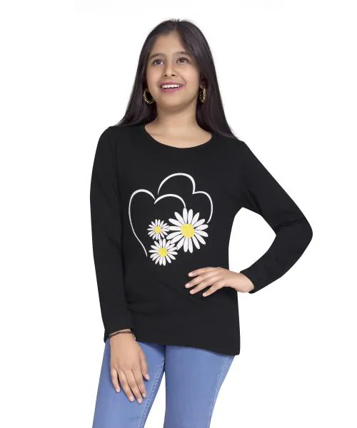 Buy PEPP N HAGG 100% COTTON Biowash Girls Black Full sleeve T-Shirt-SUN ...
