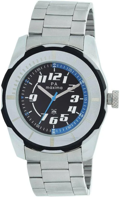Buy Maxima Analog Black Dial Silver Strap Watch For Men (38482CAGI ...