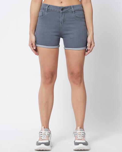 Buy Solid Women Grey Denim Shorts Online at Best Prices in India - JioMart.