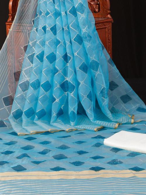 Buy Saree Exotica Organza Blue Colour Saree Double Pigment Print and ...
