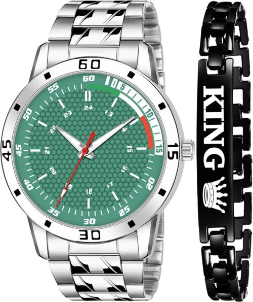 Buy Crab Analog Green Dial Silver Strap Watch With Bracelet For Men ...