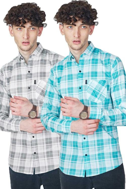 Buy somore Men Cotton Blend Green Slim Checkered Full Sleeve Shirt ...