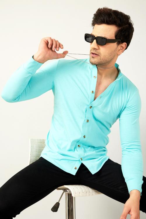 Buy Gespo Sky Blue Solid Mandarin Collar Full Sleeve Shirt Online at Best Prices in India - JioMart.