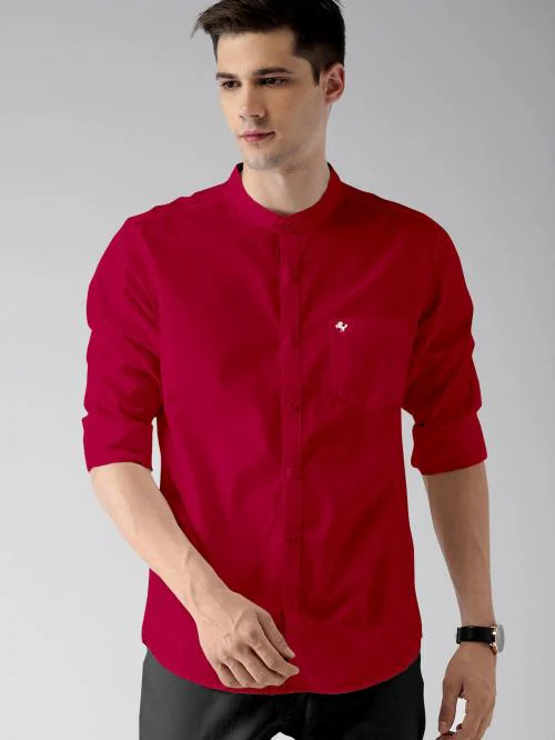Buy Ikg Denim Men Maroon Solid Pure Cotton Casual Shirt (M) Online at ...