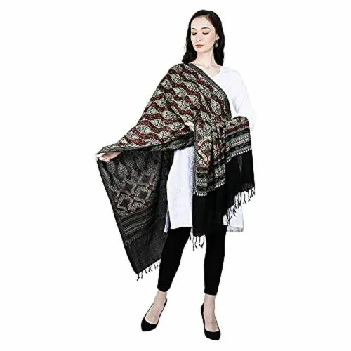 Buy Girisha Textiles Black Elegant Ari Nalki Work Shawls, Stoles (Size ...