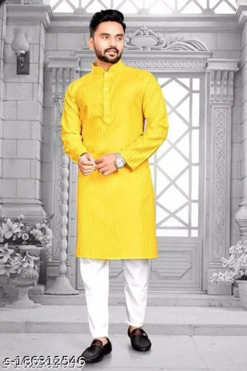 Buy SONBAI Mens Boys Only Kurta with zari lining (YELLOW) (XL) Online ...