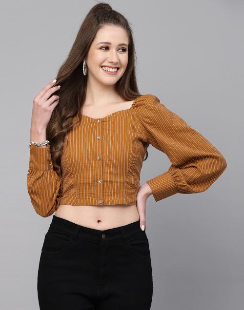 Buy SELVIA Rayon Woven Regular Fir Light Brown Women Top Online at Best ...