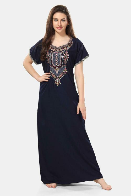 Buy Be You Women Navy Blue Embroidered Lizzy Bizzy Nighty Online at ...