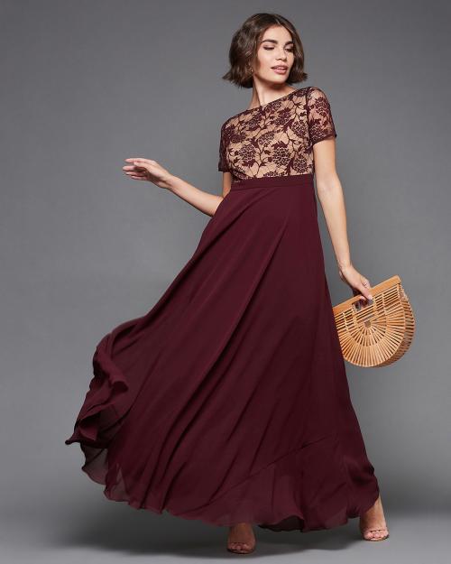 Buy Miss Chase Women Wine Embroidered Polyester Single Dresses Online ...