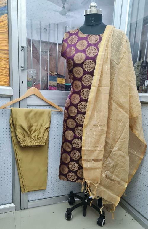 Buy Eilara Women's Silk Blend Purple Straight Kutra, Pant with Dupatta ...