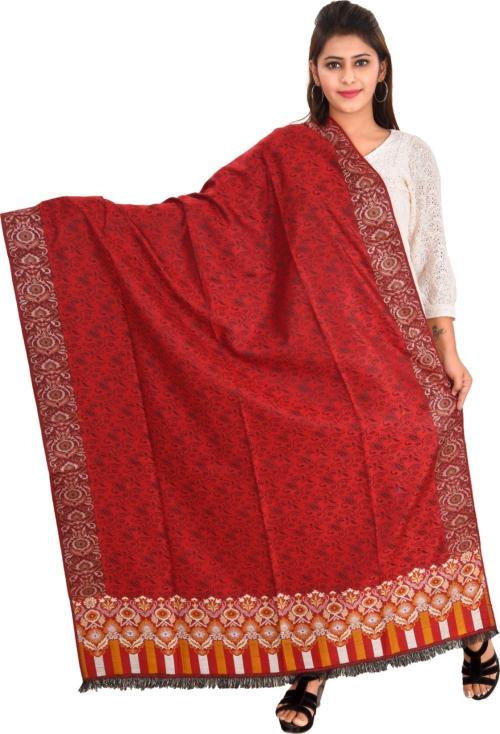 Buy FusFus Women Maroon Woven Pure Wool Shawl - Free Size Online at ...