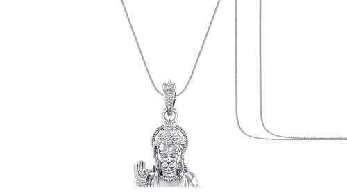 Buy A Akshat Sapphire Pure Silver God Hanuman Pendant With Chain ...