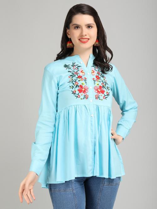 Buy Deepaayai fashions Women's Light Blue Rayon Fabric Floral ...
