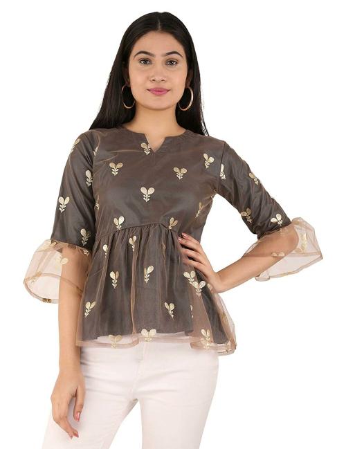 Buy UNFAKENOW Women Grey Floral Net Top Online at Best Prices in India ...