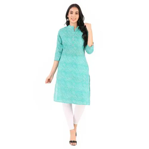 Buy SEEMO Women Pure Cotton Light Green Straight Kurti Online at Best ...