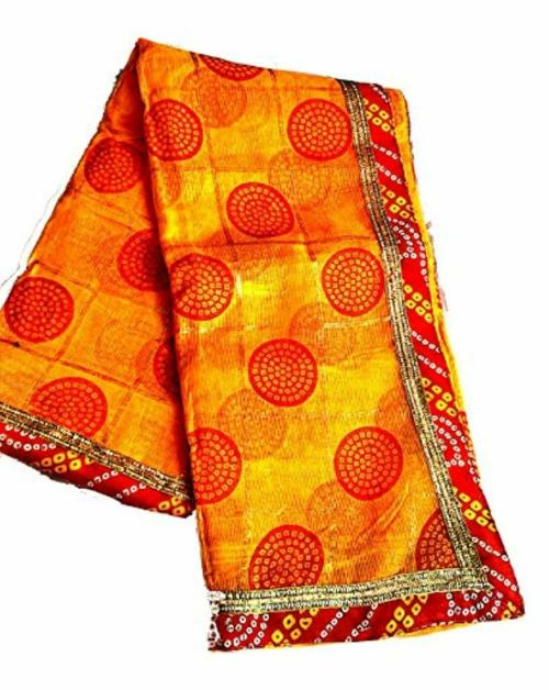 Buy SILAK Women Yellow and Red Bandhani Cotton Saree with Unstitched ...
