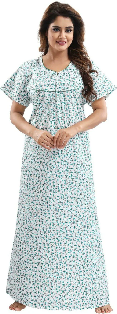 Buy Be You, peignoir Women Green, White Printed Cotton Nighty Online at ...
