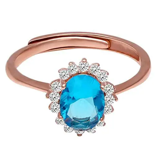 Buy Giva Sterling Silver Adjustable Rose Gold Aqua Blue Halo Ring ...