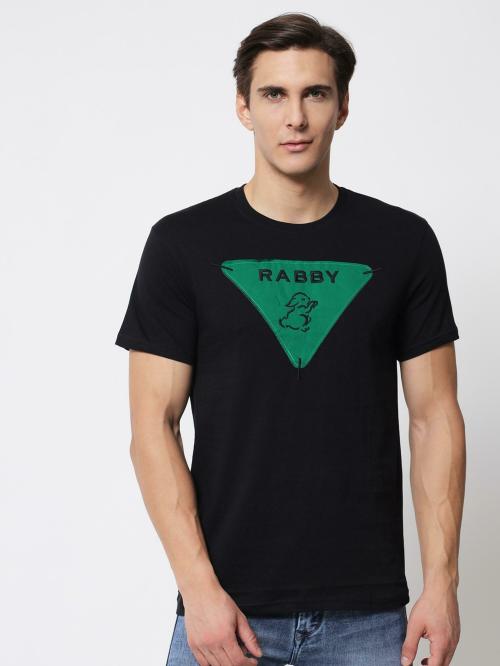 Buy Rabby Black Men Printed Cotton Blend Round Neck Tshirt (XXL) Online ...