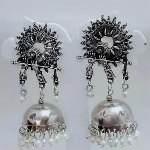 Buy Shivarth Flute Silver Multi Stone Ghungroo Circle Jhumka 1pair ...