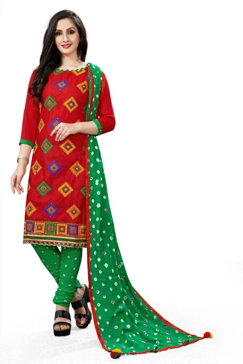 Buy GEE NEXT CREATION BELIEVING IN NEXT Women Red Embroidered Cotton Single Unstitched Dress ...