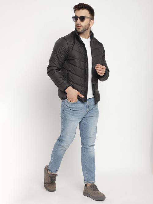 Buy Better Think Men Black Self Design Nylon Quilted Jacket (M) Online ...