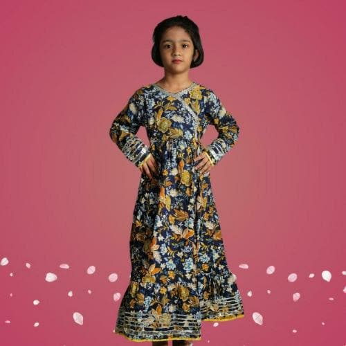 Buy Tippy Top Girls Blue Cotton Blend Floral Print Anarkali Gown (8-9 Years) Online at Best ...