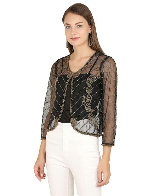Buy UNFAKENOW Women Black Net Embellished Shrug (XS) Online at Best ...