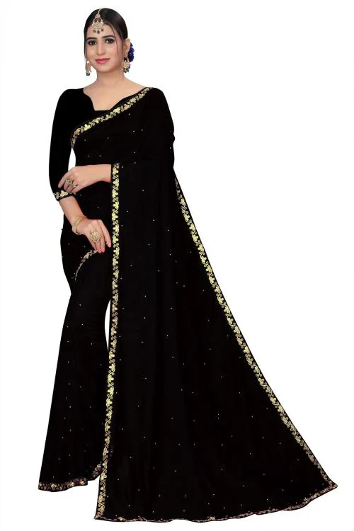 Buy AKSHARAM Women Black Embellished Georgette Bollywood Saree Online ...