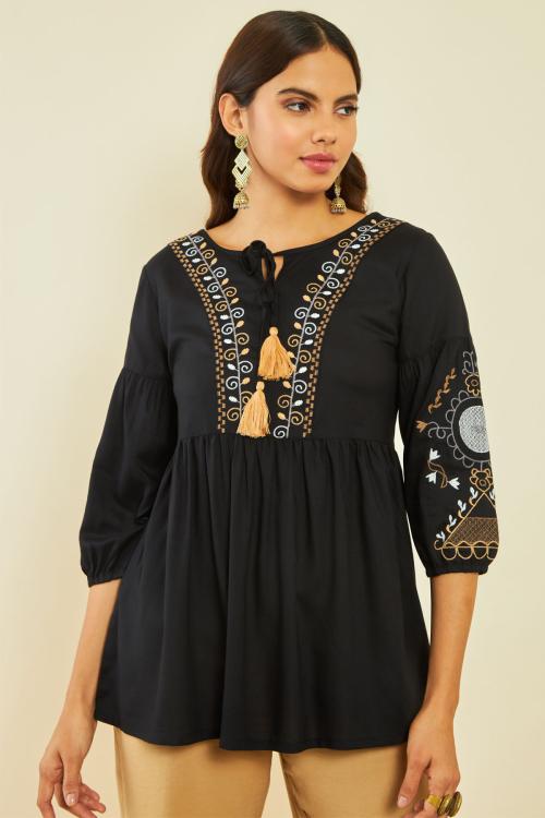 Buy Soch Womens Black Rayon Embroidered Tunic With Thread Work Online ...