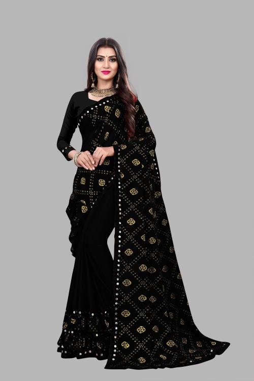 Buy AKSHARAM Women Black Embellished Lycra Blend Daily Wear Saree ...